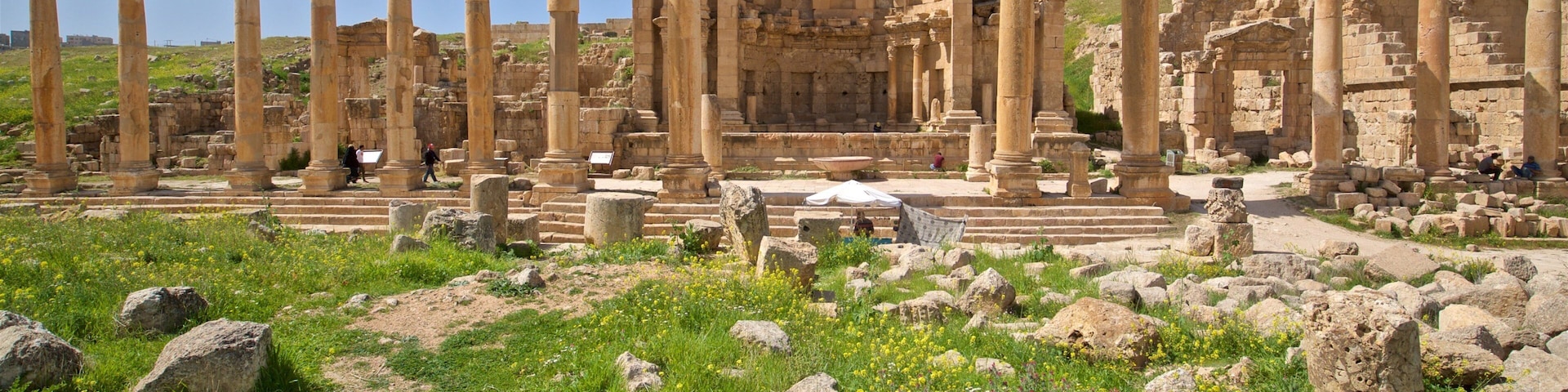 Jerash showing heritage architecture and a ruin