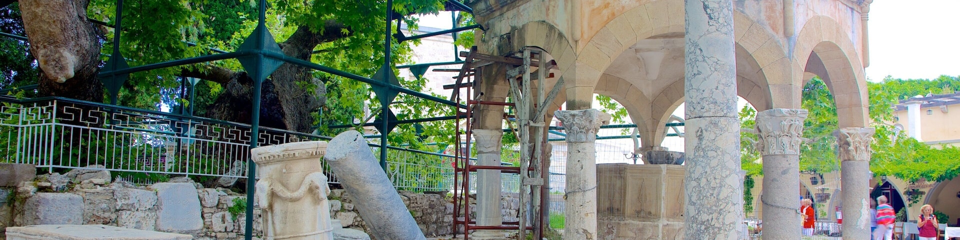 Tree of Hippocrates which includes heritage architecture and a ruin
