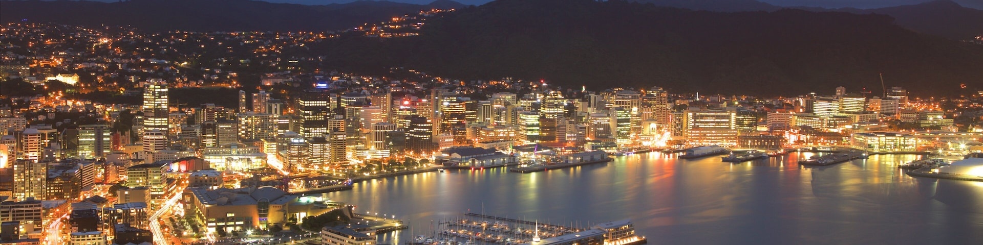 Mount Victoria Lookout que inclui cenas noturnas, uma baía ou porto e uma marina