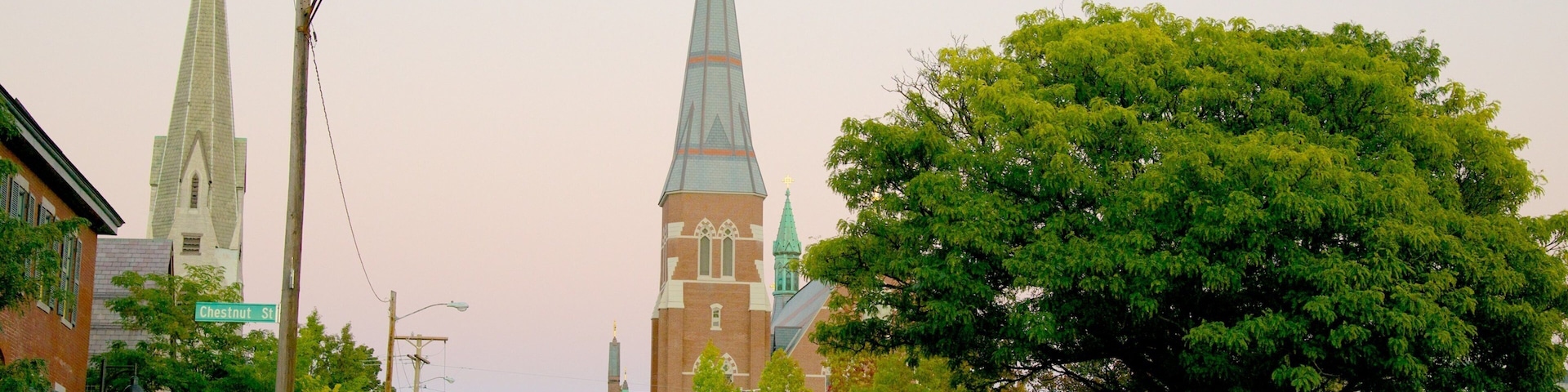 Cathedral of St Joseph which includes a small town or village, a church or cathedral and street scenes