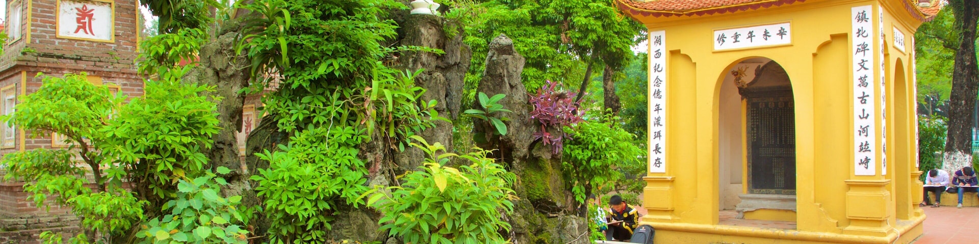 Tran Quoc Pagoda showing a garden, a temple or place of worship and a fountain