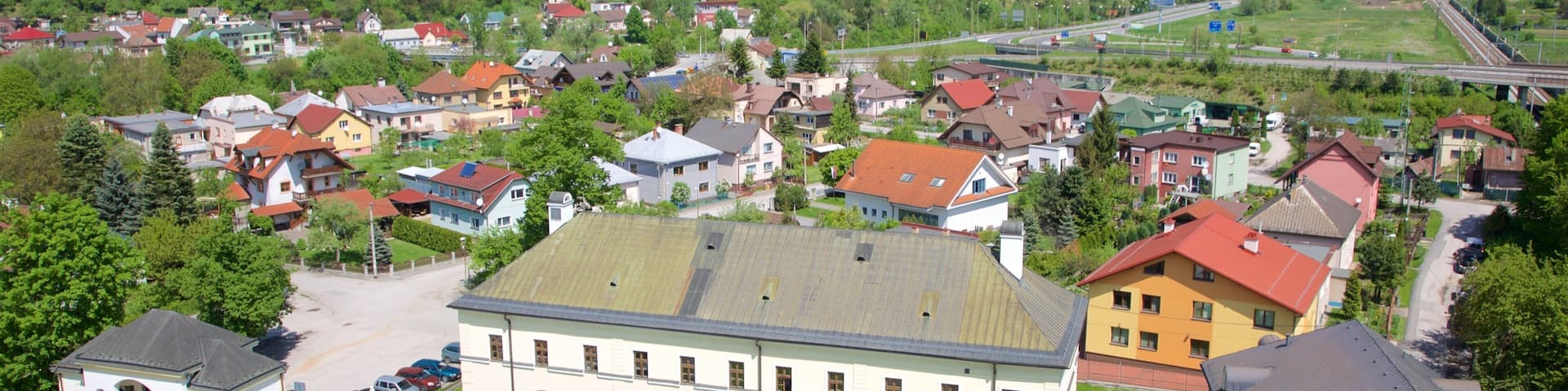 Castelo de Budatin mostrando um jardim e uma cidade