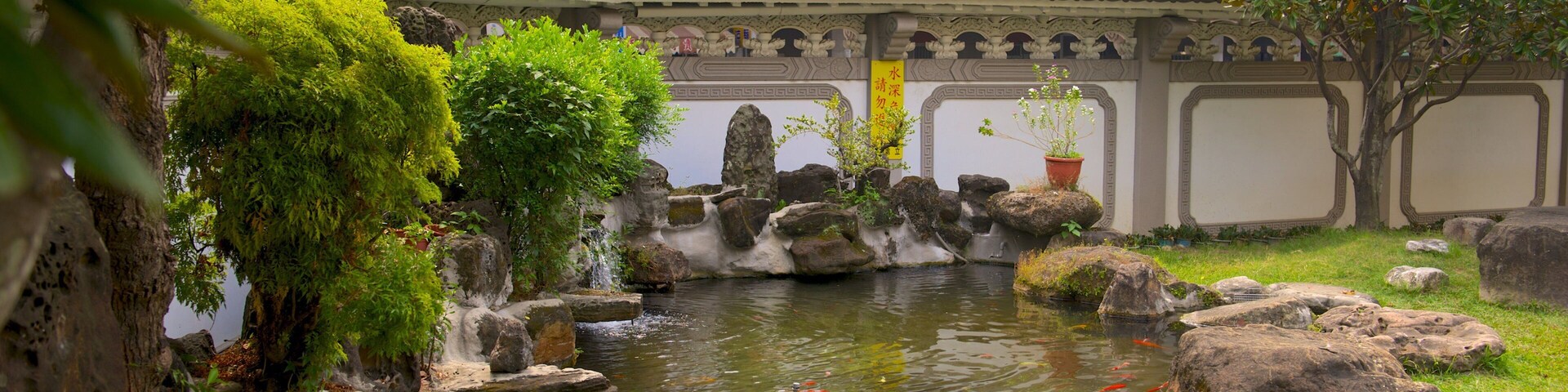 Paochueh Temple showing a pond and a park