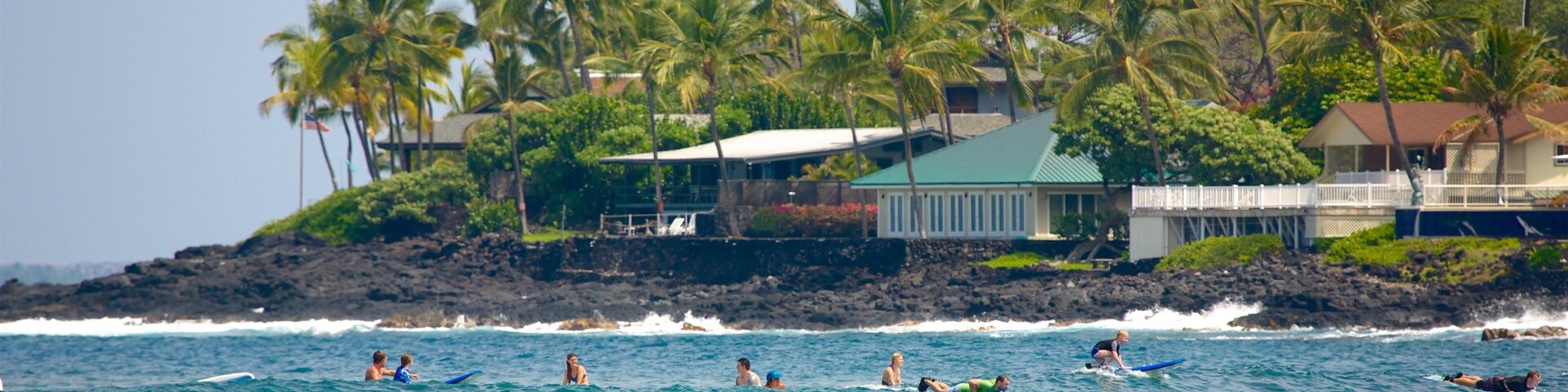 Kahalu\'u Beach Park which includes surf, rocky coastline and tropical scenes