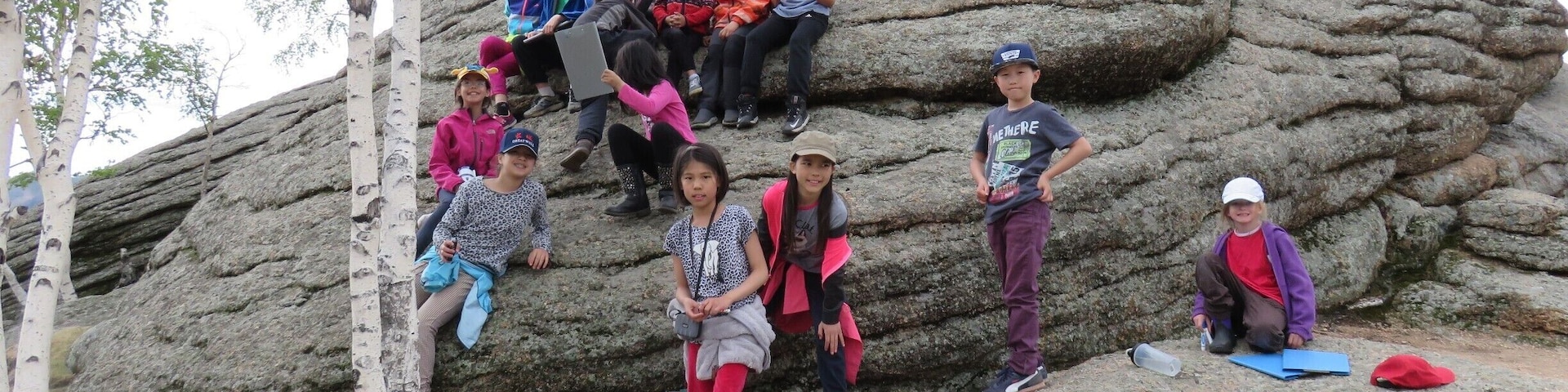 Here's proof that the kids did come on camp with me. I got a bit hoarse reminding them not to try to climb to the very top. Each small group wanted to go higher than the ones just above them. You can't tell, but we are already on the top of a high hill then nearly on top of the rocky outcrop on top of the high hill. (see my last photo for perspective)