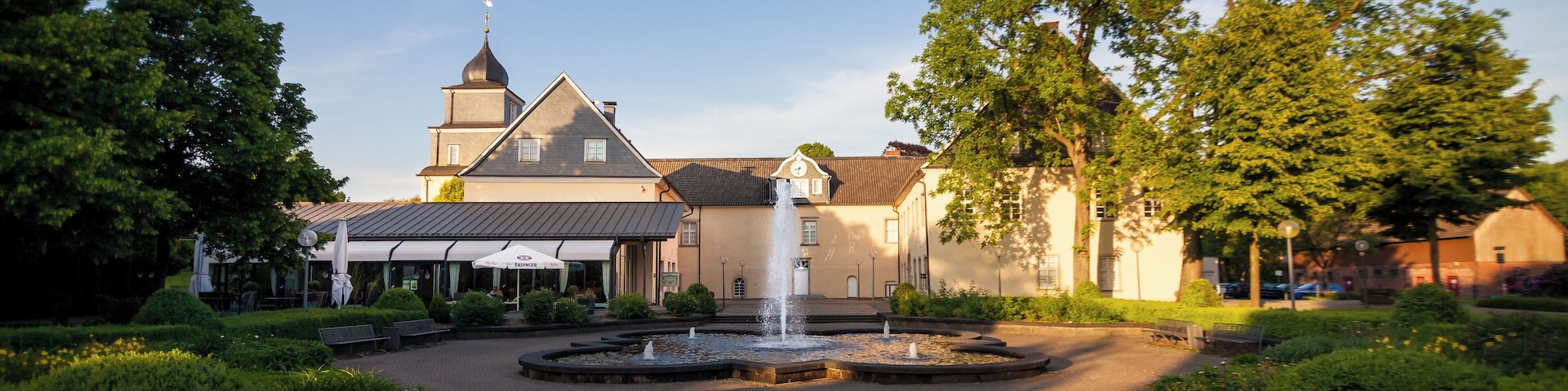 Martfeld Manor, Schwelm, Germany, as seen from the west on a June 2015 evening. Restaurant Schloss Martfeld visible on the right.
