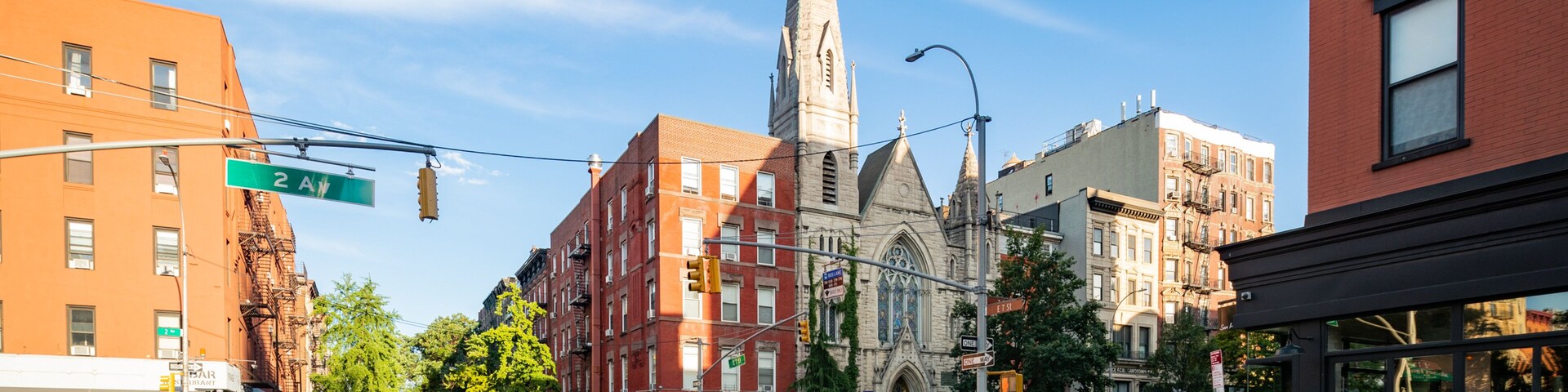 East Village which includes street scenes and a city