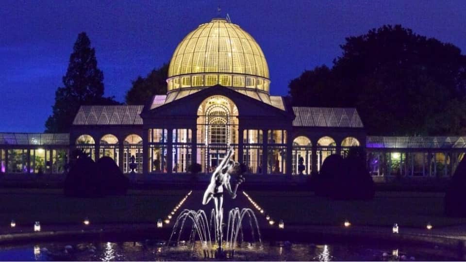 The Orangery lit for the evening festivities