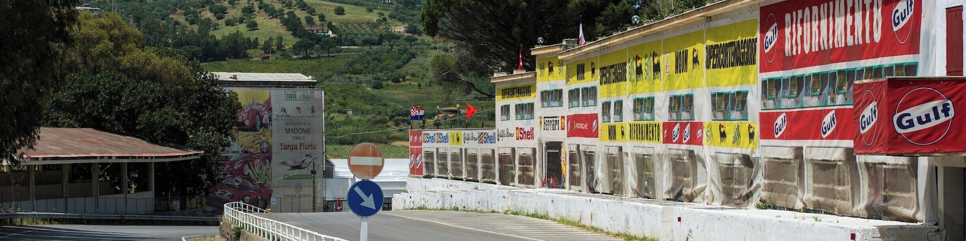 Created in 1906 by the wealthy pioneer race driver and automobile enthusiast, Vincenzo Florio, the Targa Florio was an open road endurance automobile race held in the mountains of Sicily near Palermo. This is the pits area and the start finish line.