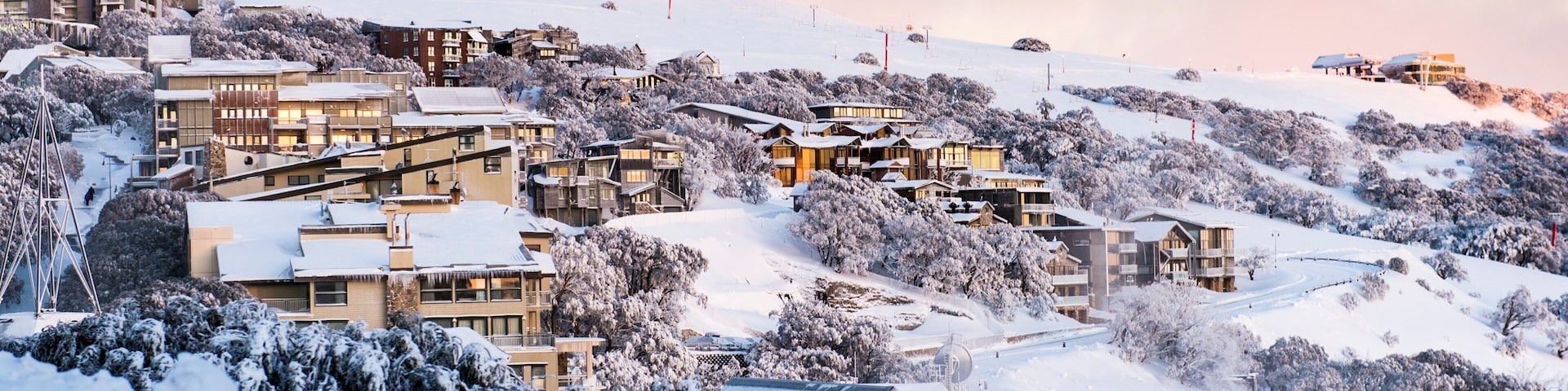 Mt. Buller Ski Slopes featuring a small town or village and snow