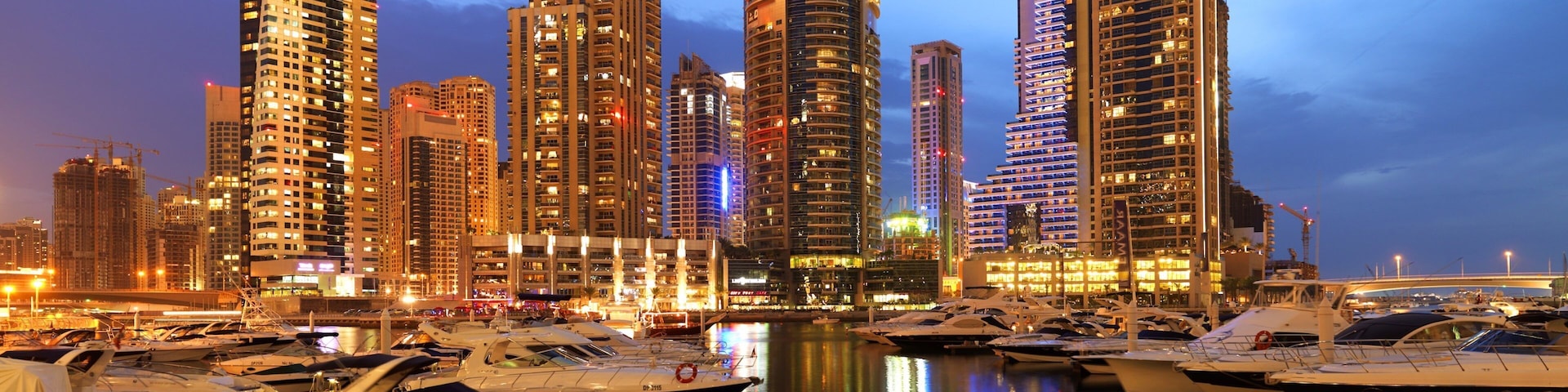 Dubai Marina featuring cbd, night scenes and boating