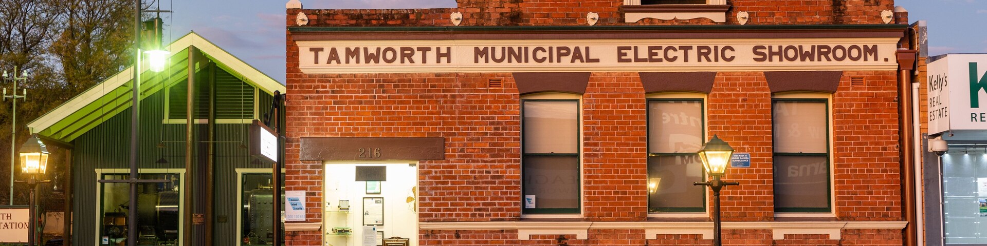 Tamworth Power Station Museum featuring a small town or village, heritage elements and signage