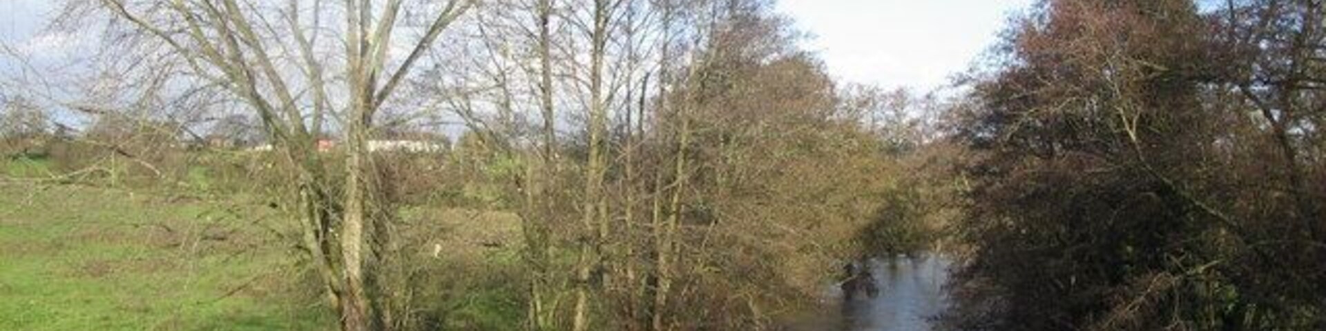 River Frome near Woolverton A view looking to the northeast along the River Frome, swollen after recent heavy rain, taken from the parapet of the bridge on the A36.