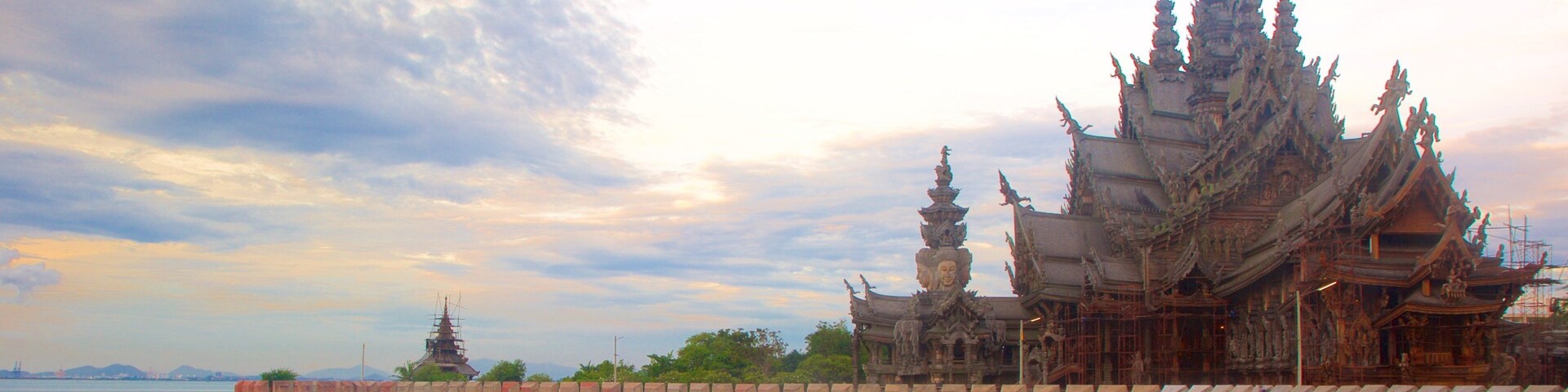 The Sanctuary of Truth which includes general coastal views and a temple or place of worship