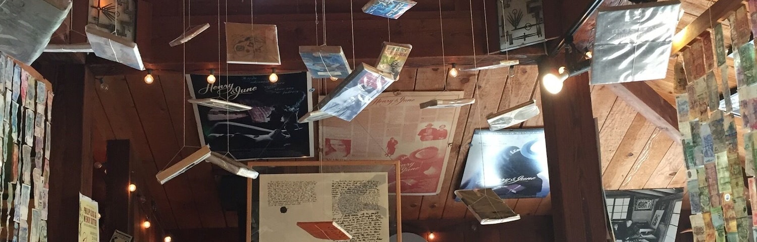 Henry Miller Library, Big Sur. Books floating in the air. Amid a grove of huge redwood trees, with dinner and sunset at Nepenthe, it was a perfect day.