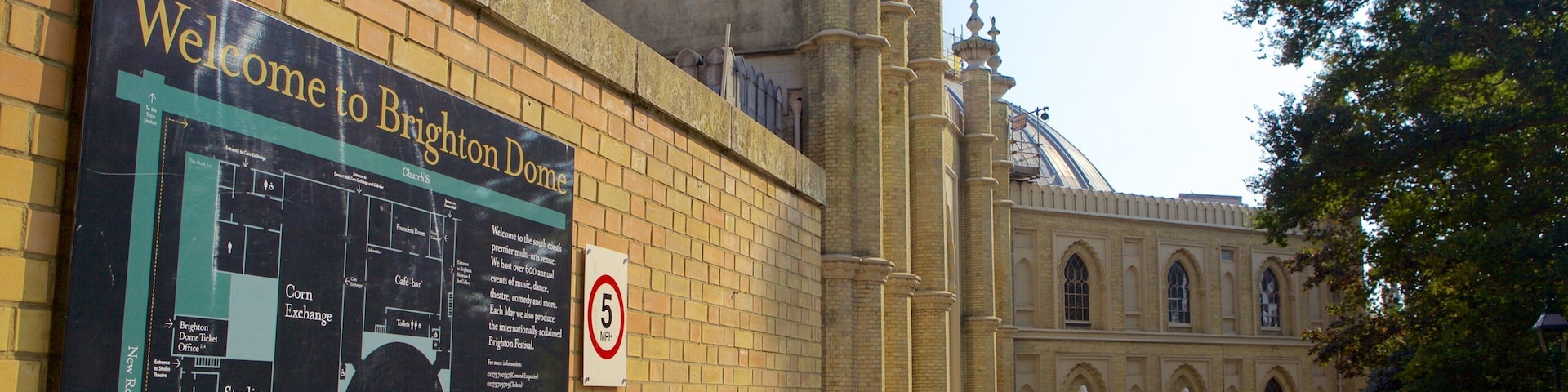 Brighton Dome featuring heritage elements and signage