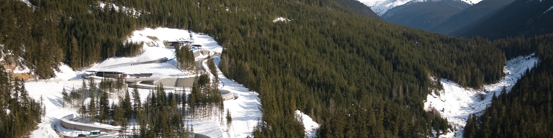 Whistler Sliding Centre which includes landscape views, mountains and snow
