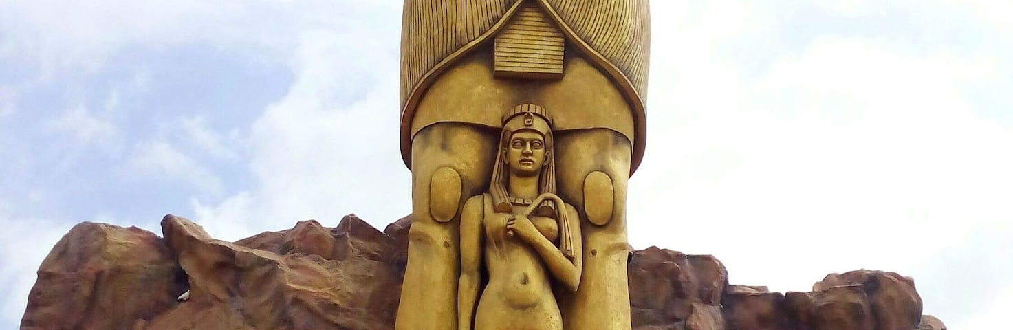 This statue of Amun, God in ancient Egypt. It is jewelled at the entrance of Confident Amoon Resort.