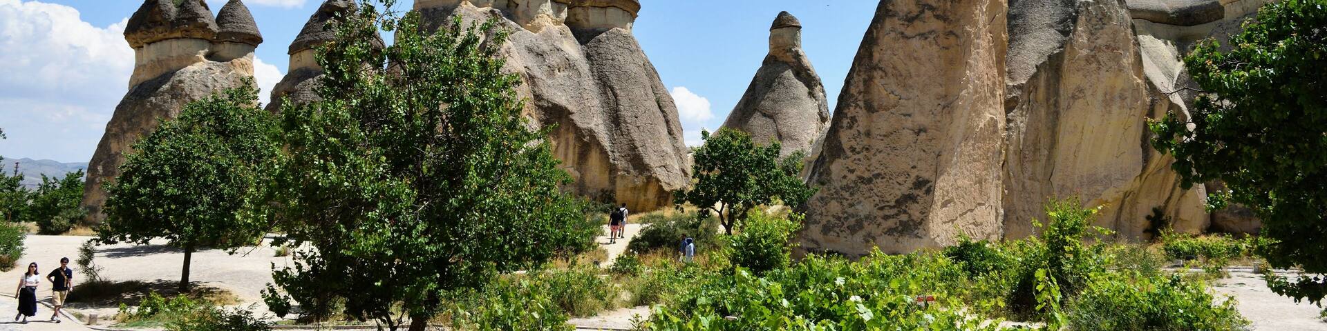 Pasabag or Monk's valley in the Cappadocia region is famous for its fairy chimneys, unique rock formations that look like they have a hat at the top. The erosion slowly leads to certain 'hats' falling off and it's always safe to be aware of the rock you're posing below!