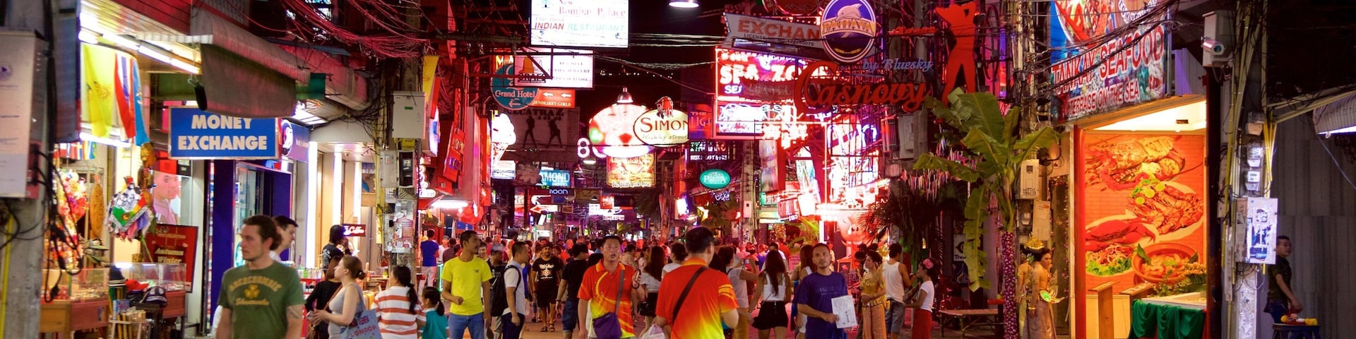Walking Street showing night scenes and markets as well as a large group of people