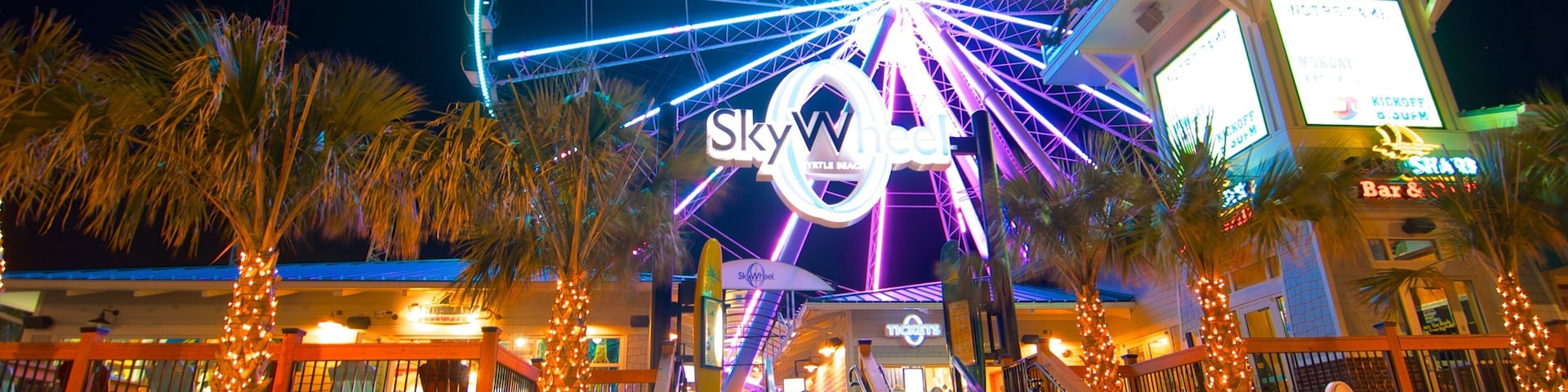 SkyWheel Myrtle Beach caracterizando passeios e cenas noturnas