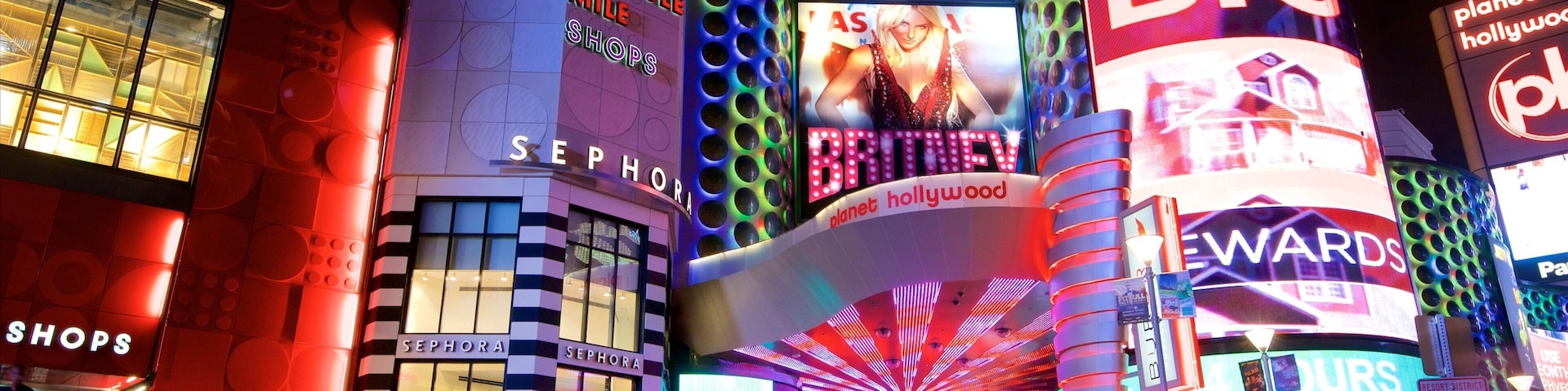 Miracle Mile Shops featuring night scenes, a casino and signage