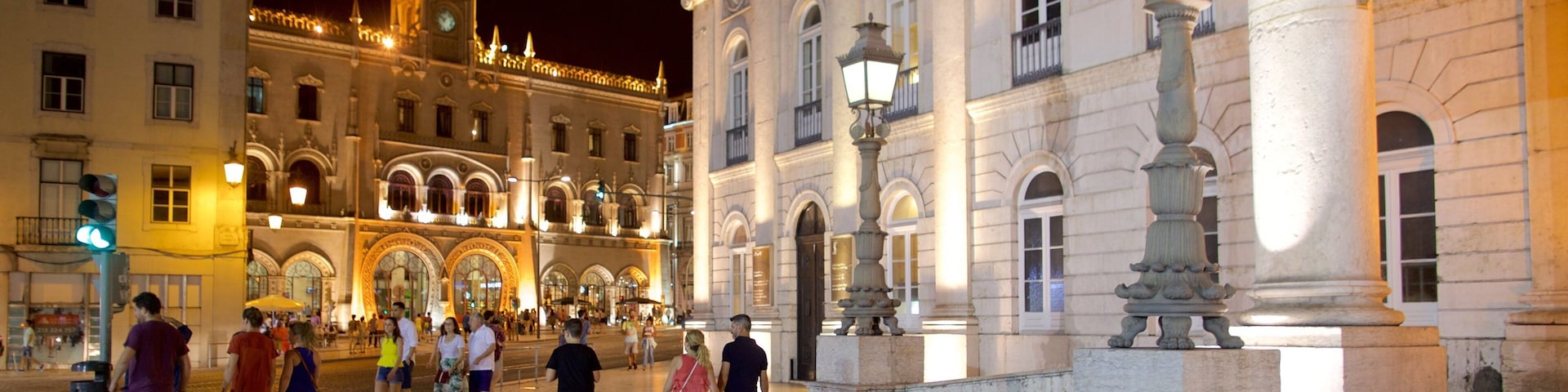 National Theatre of D. Maria II featuring night scenes, a square or plaza and a city