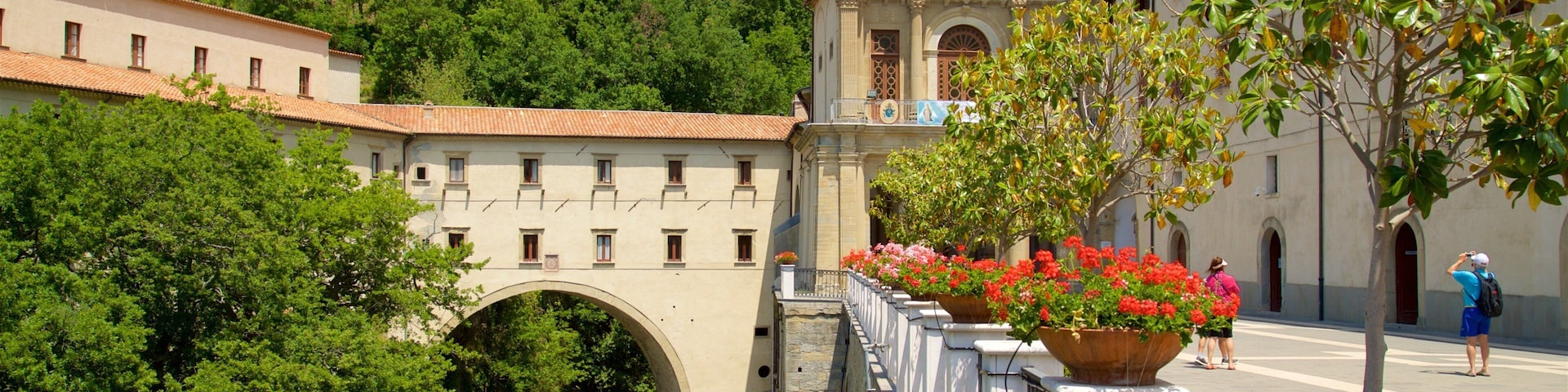 Sanctuary of St. Francis of Paola showing a river or creek, heritage elements and a church or cathedral