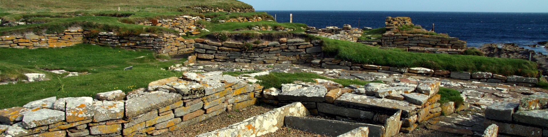 Ruins of village on the isle of Brough of Birsay, Orkney, Scotland