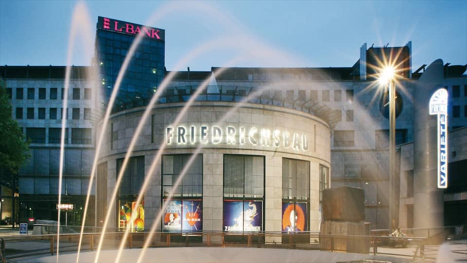 Friedrichsbau Vaudeville Theater showing a square or plaza, theater scenes and signage