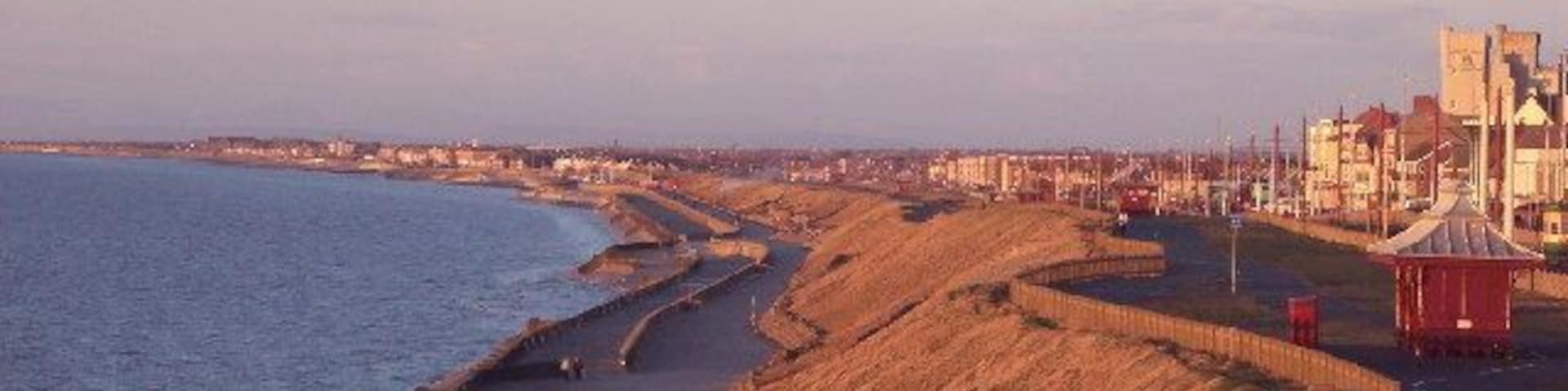 Bispham Seafront with Norbreck Castle in Distance. Clearly shows the multilevel paths along the seafront at Bispham