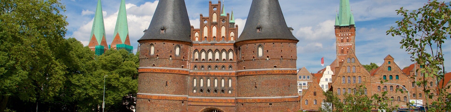 Museum Holstentor caracterizando flores silvestres, arquitetura de patrimônio e um jardim