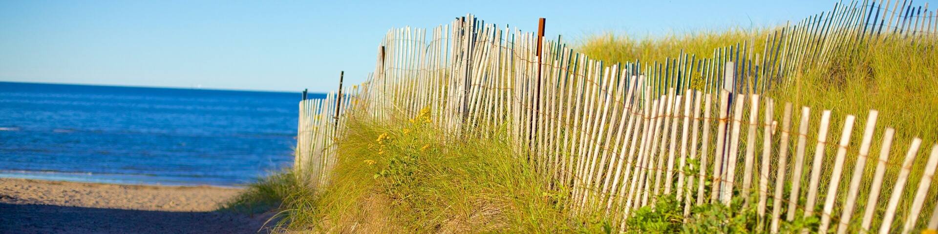 Parlee Beach Provincial Park mostrando paisagens litorâneas e uma praia de areia