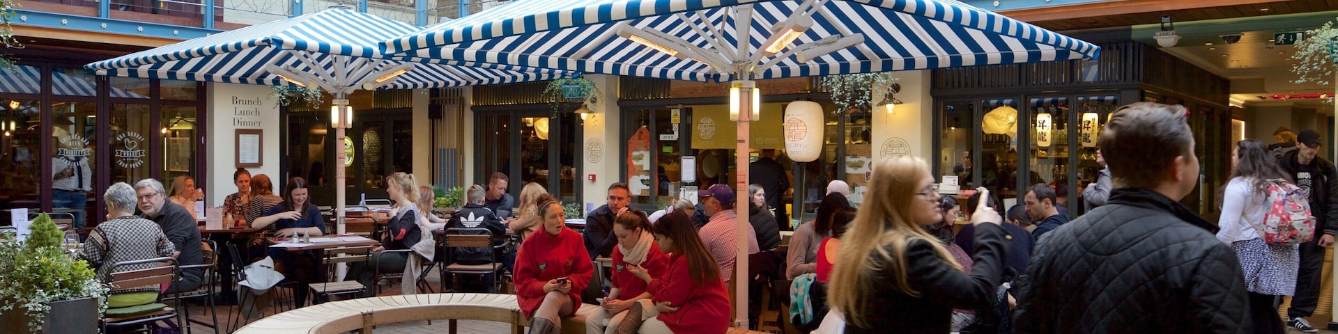 Carnaby Street featuring a square or plaza as well as a large group of people