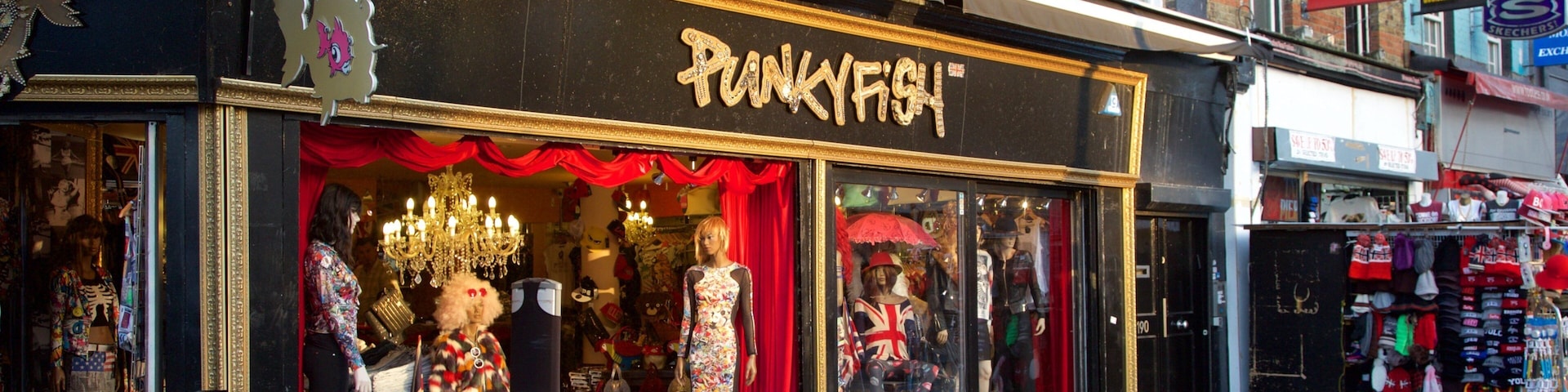 Camden High Street which includes shopping, street scenes and signage