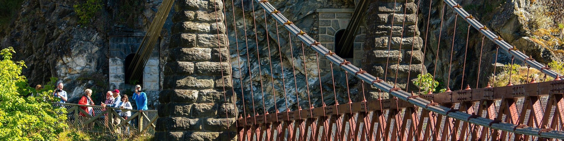 Kawarau Suspension Bridge which includes a bridge as well as a small group of people