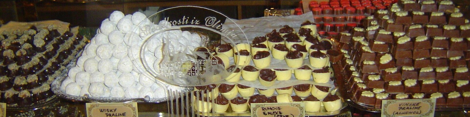 Boutique with chocolate pralines in chocolate factory, Olimje #FoodieFinds