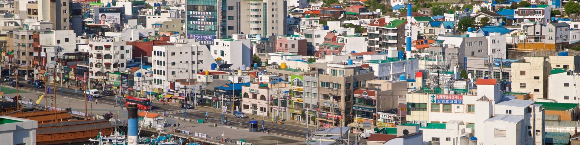 Tongyeong which includes a city and landscape views