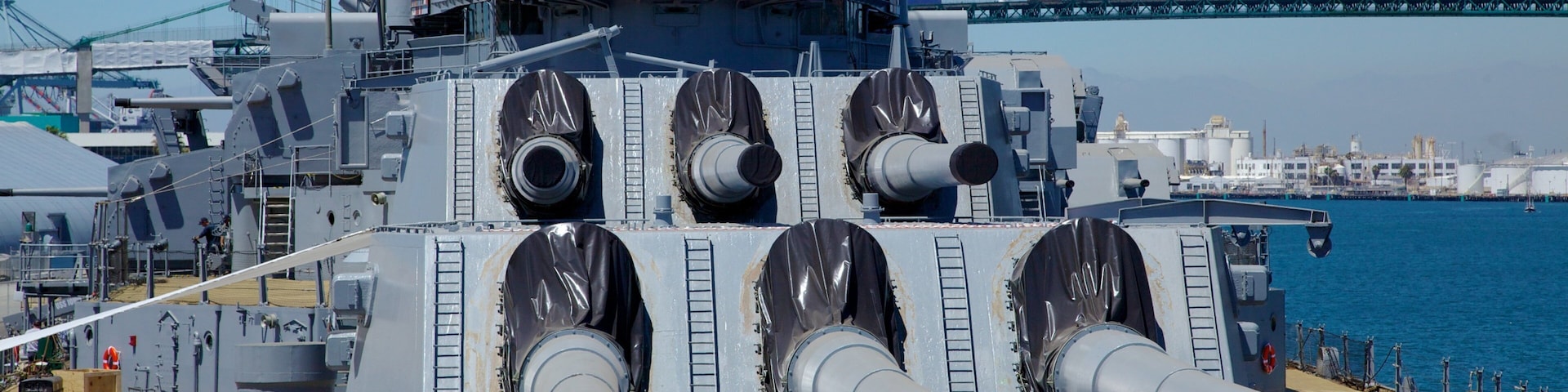 Visit the Battleship USS Iowa Museum in San Pedro, California, to explore naval history and artillery displays