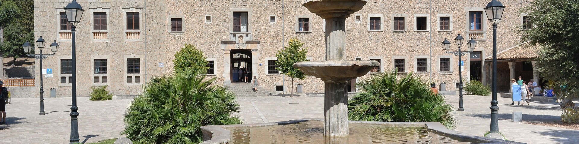 The fountain in front of the Sanctuary of Lluc was erected in 1589 as watering place for the donkeys of the pilgrims.