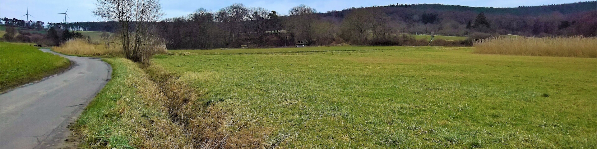 Das Tal der Wächtersbach mit Blick zur Stelle der heutigen Wüstung und des ehemaligen Dorfes Wächtersbach mit eigener Gemarkung; 1504 in der Bayerischen Fehde untergegangen.