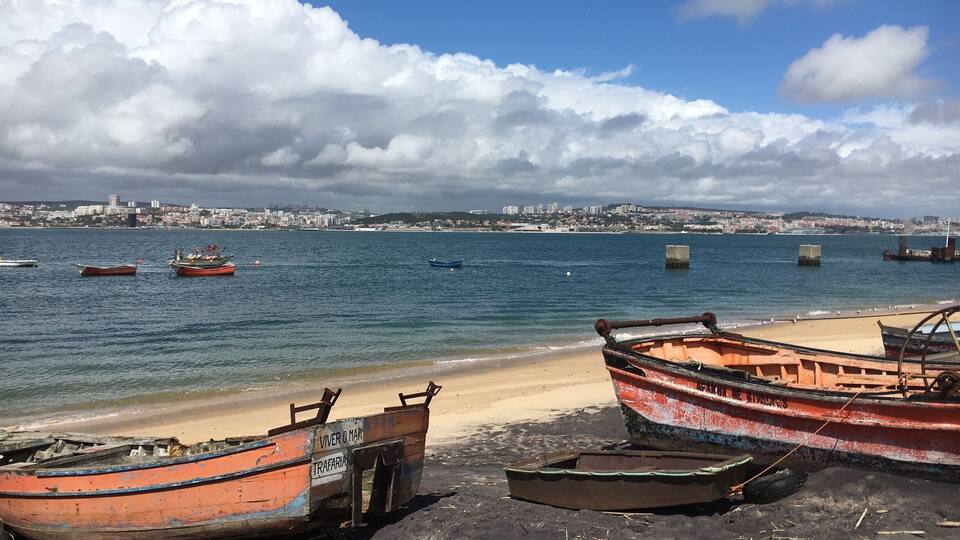 Beautiful view of Lisbon from Trafaria, a small fishing village with great restaurants to eat fish.