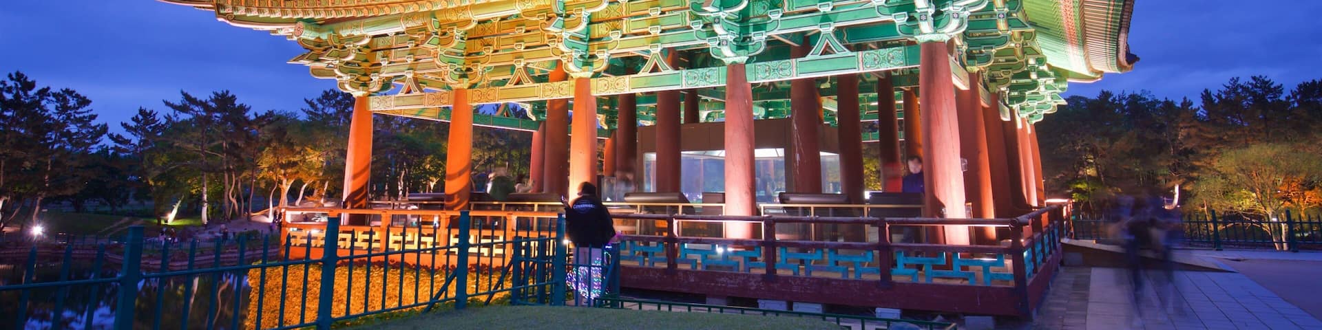 Gyeongju Donggung Palace and Wolji Pond showing night scenes and heritage elements