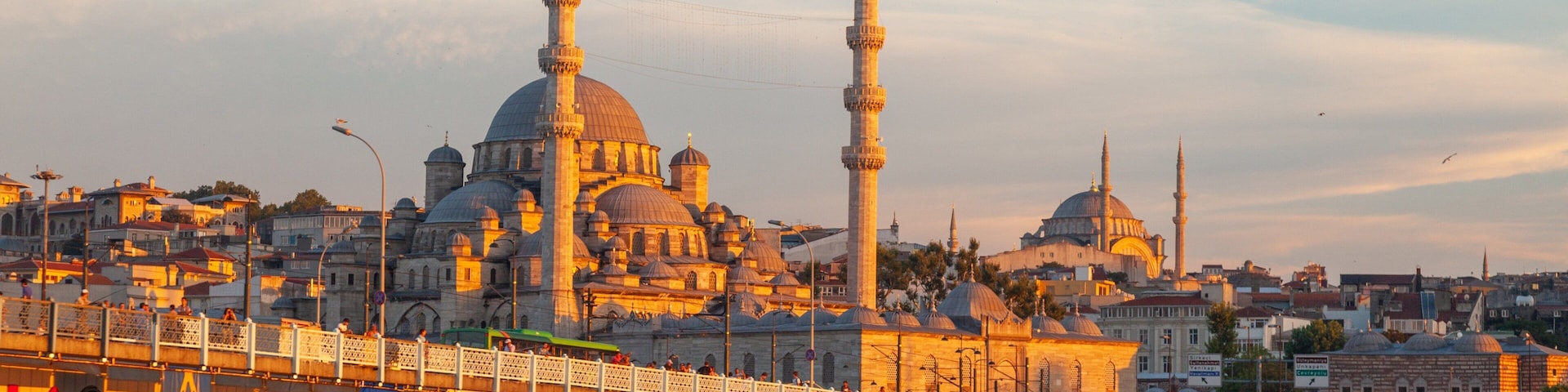 New Mosque showing a sunset, a city and a bay or harbor