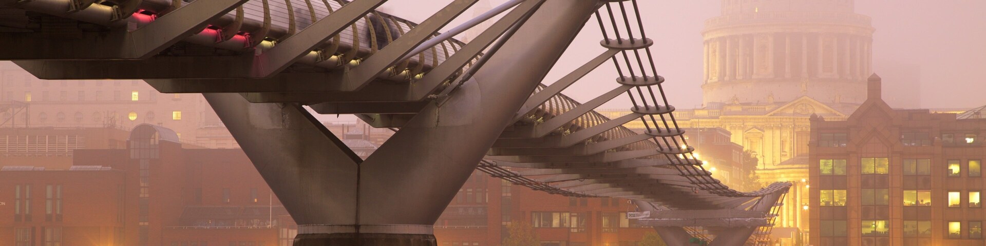 London Millennium Footbridge showing a bridge, a river or creek and a city