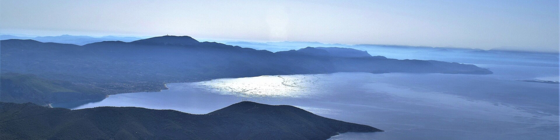 On the top of Mountain Kitheronas in Greece you can see the whole Corinthian Gulf and Porto Germeno's (Egosthena) Bay in Attica from the one side and from the other side you can see the Plain of Thebes in Viotia Prefecture