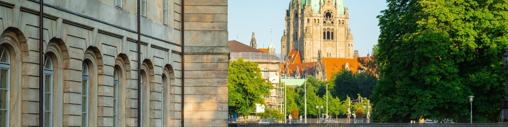 Leineschloss which includes a bridge, heritage architecture and a river or creek