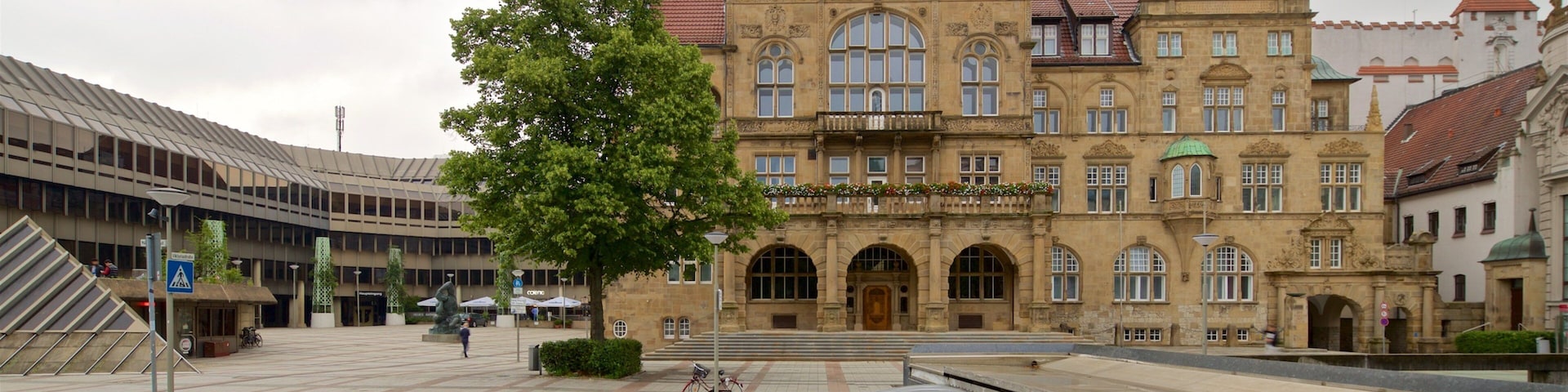 Old Town Hall which includes a fountain and heritage architecture
