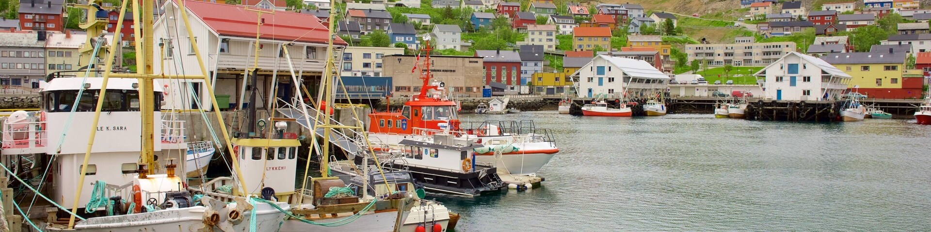 Honningsvag Port featuring boating and a small town or village
