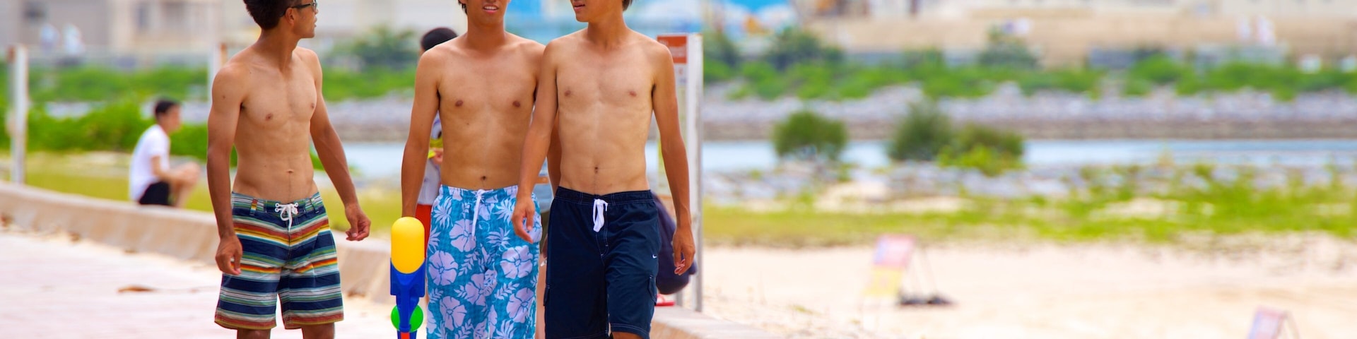 Praia de Araha assim como um pequeno grupo de pessoas